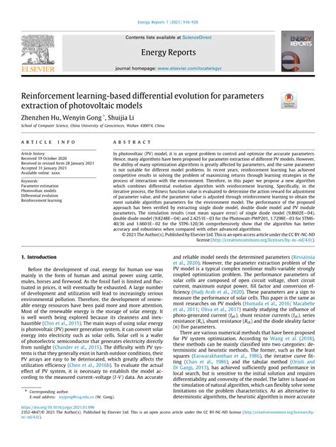 pdf reinforcement learning based differential evolution for parameters extraction of