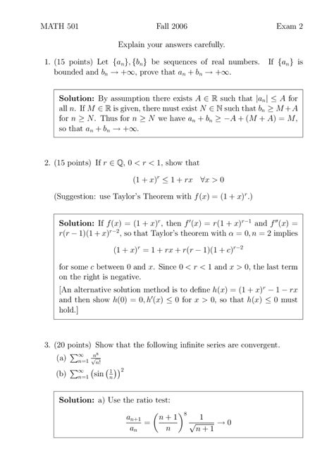 exam 2 questions with solutions introduction to real analysis math 501 docsity