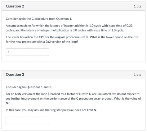 solved question 1 3 pts consider the following c procedure
