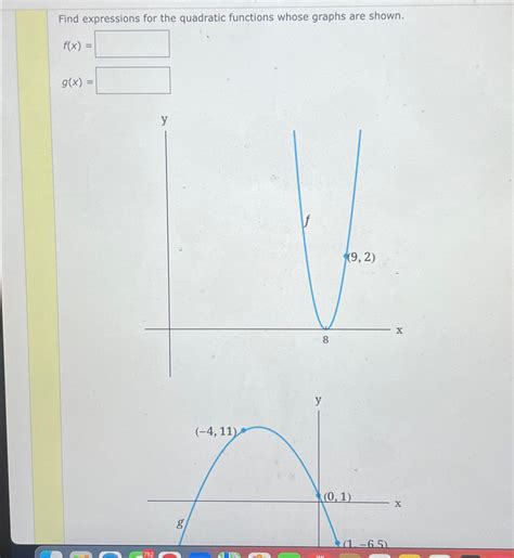 solved find expressions for the quadratic functions whose