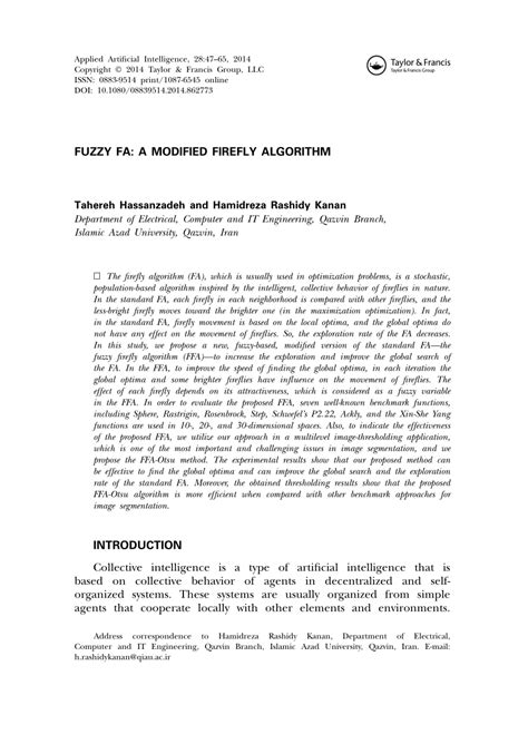 pdf fuzzy fa a modified firefly algorithm