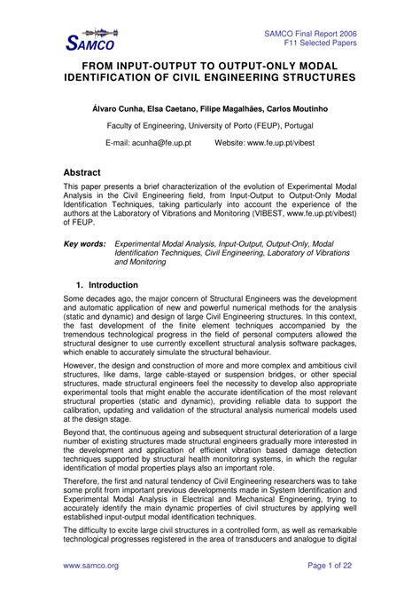 pdf from input output to output only modal identification of civil engineering structures