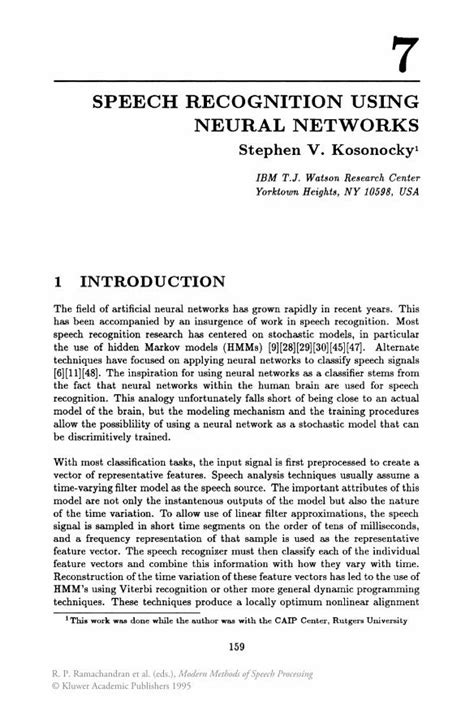 pdf modern methods of speech processing speech recognition using neural networks dokumen tips