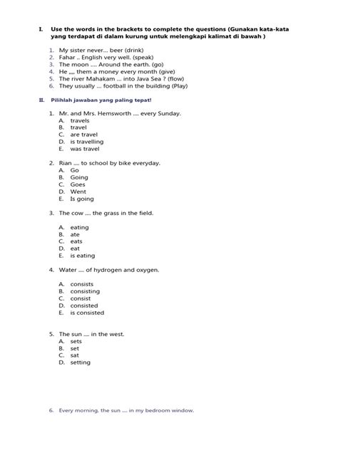 Latihan Soal Simple Present Tense Pdf