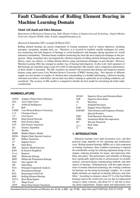 pdf fault classification of rolling element bearing in machine learning domain