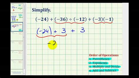 ex 3 simplify expressions involving integers using the order of operations youtube