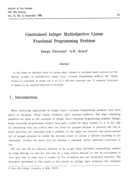 pdf constrained integer multiobjective linear fractional programming problem