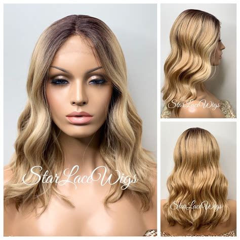 Blonde Wavy Wig Lace Front Dark Roots Center Part Glueless Blonde Wigs For Women Ebay