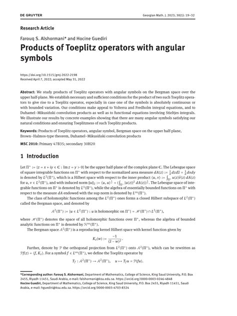 pdf products of toeplitz operators with angular symbols
