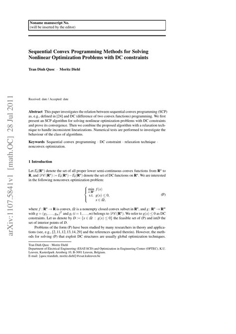 pdf sequential convex programming methods for solving nonlinear optimization problems with dc