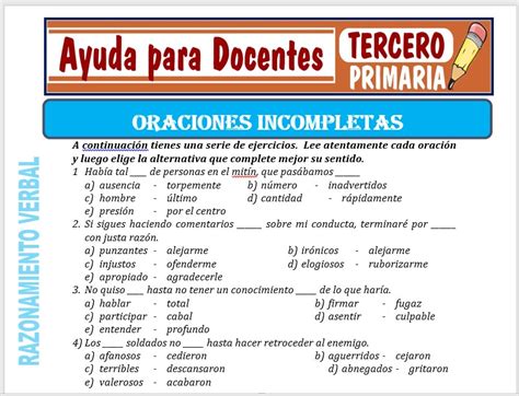 Ficha De Completar Oraciones Para Tercero De Primaria Tercero De Porn Sex Picture