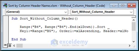 how to sort by column header name using vba in excel 5 ways