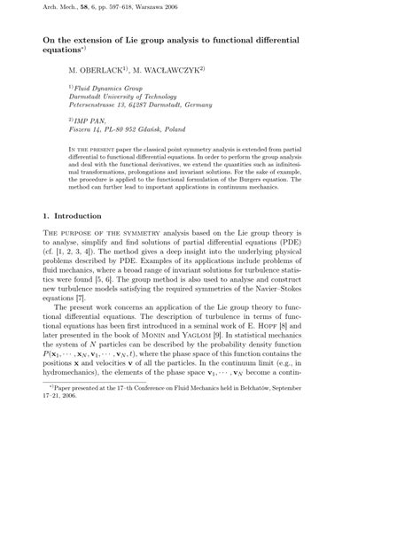 pdf application of lie group analysis to functional differential equations