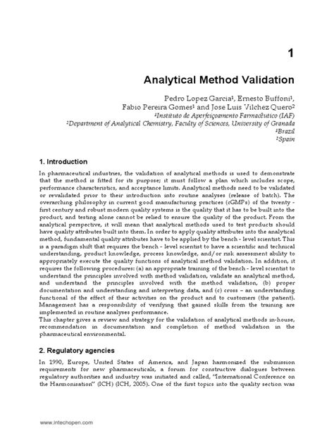 intech analytical method validation pdf verification and validation assay