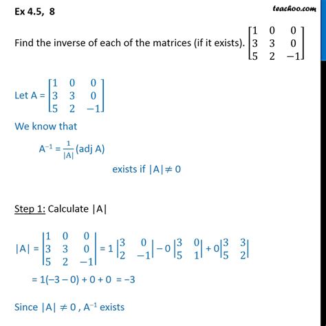 ex 4 5 8 find inverse of matrix [1 0 0 3 3 0 5 2 1] ex 4 5