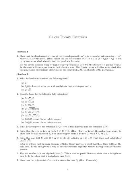 galois theory exercises incomplete pdf field mathematics ring mathematics