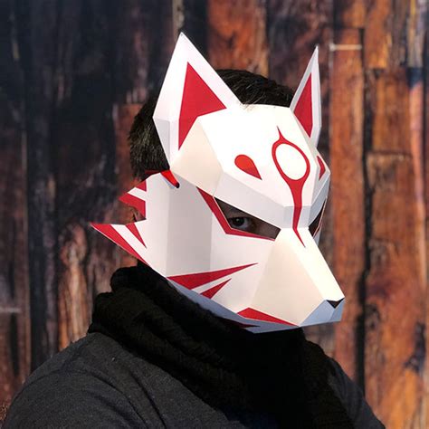 Kitsune Mask Demon Fox Mask Full Face Mask Diy Papercraft Pdf Template Etsy Canada