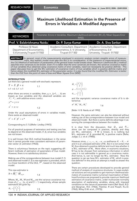 pdf maximum likelihood estimation in the presence of errors in variables a modified approach