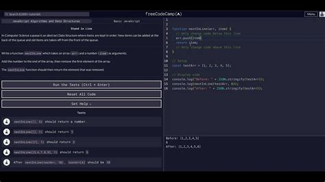 stand in line free code camp help basic javascript algorithms and data structures youtube