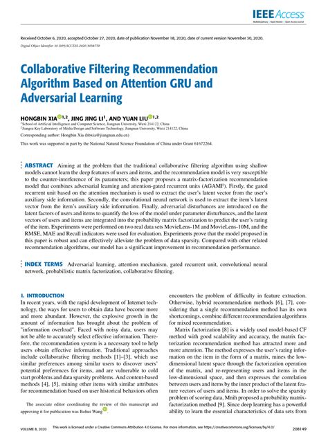 pdf collaborative filtering recommendation algorithm based on attention gru and adversarial