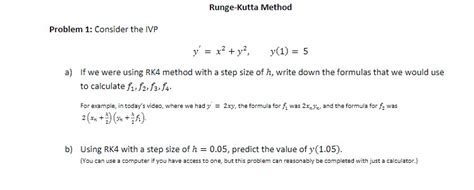 solved runge kutta method problem 1 consider the ivp y