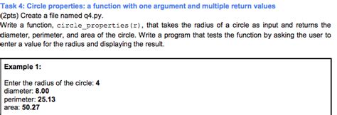 Solved Task 4 Circle Properties A Function With One Chegg