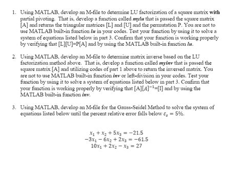 using matlab develop an m file to determine lu