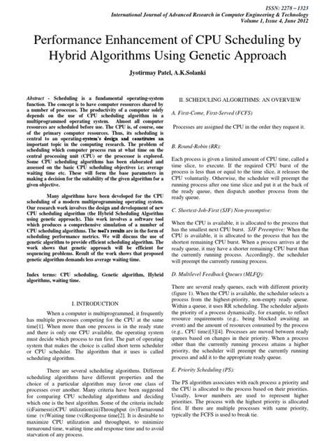 performance enhancement of cpu scheduling by hybrid algorithms using genetic approach pdf