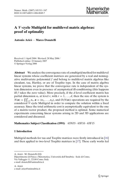 pdf a v cycle multigrid for multilevel matrix algebras proof of optimality