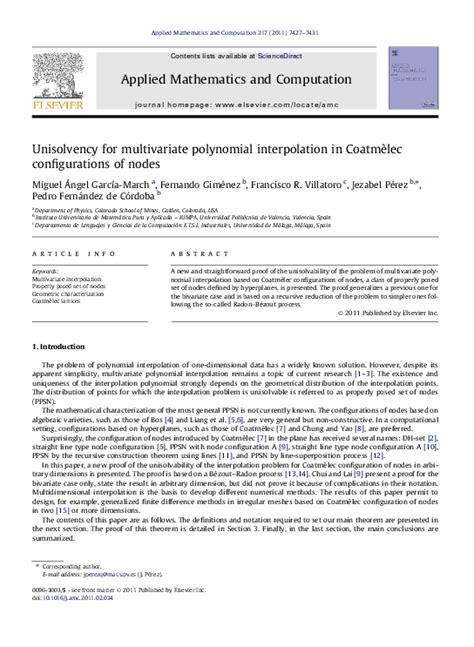 pdf unisolvency for multivariate polynomial interpolation in coatmčlec configurations of nodes
