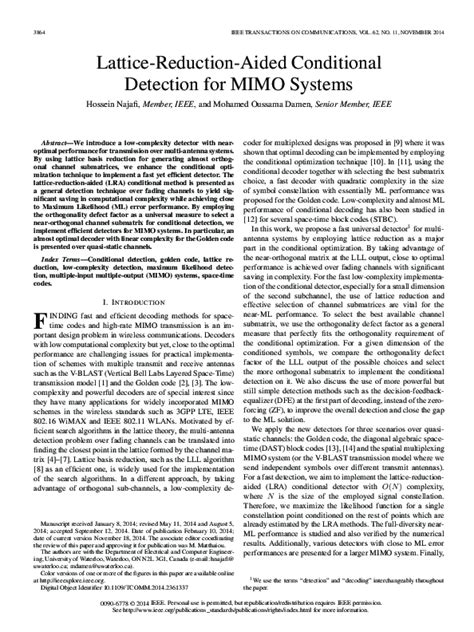 pdf lattice reduction aided conditional detection for mimo systems hossein najafi