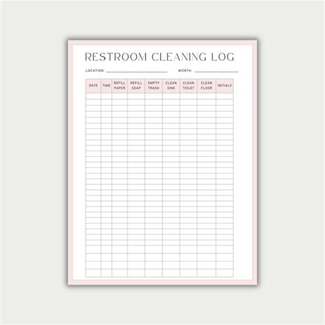 Restroom Cleaning Log Template Printable Cleaning Log Made For You