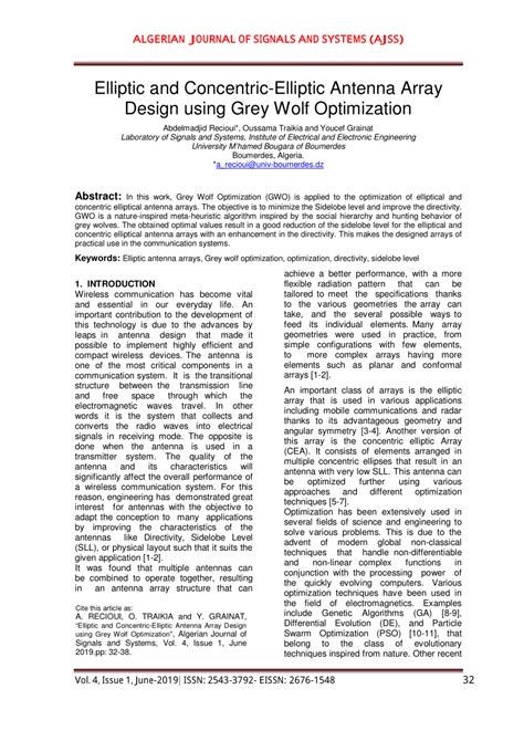 pdf elliptic and concentric elliptic antenna array design using grey wolf optimization