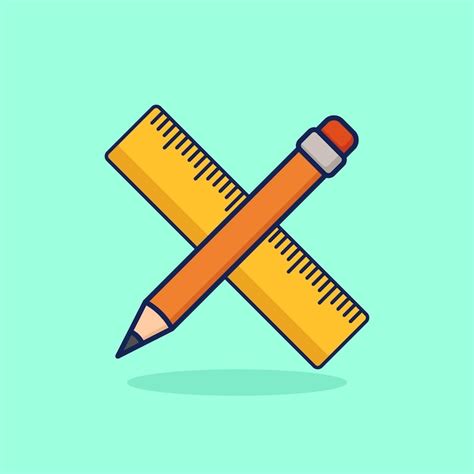 Ilustración de vector de icono de dibujos animados lindo lápiz y regla