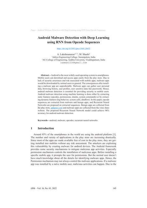pdf android malware detection with deep learning using rnn from opcode sequences