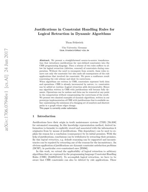 justifications in constraint handling rules for logical retraction in dynamic algorithms deepai