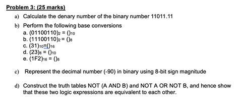solved problem 3 25 marks a calculate the denary number