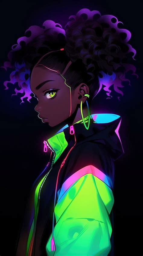Purple Hair Dark Hair Girl Boss Cyberpunk Art Girl Neon Anime Characters Neon Colors