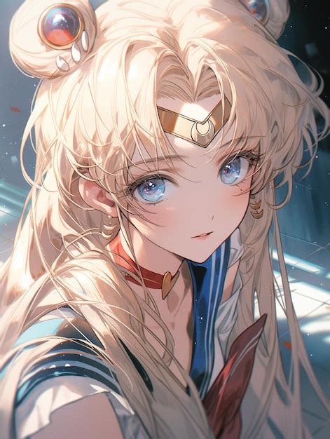 Premium Ai Image Anime Girl With Long Blonde Hair And Blue Eyes In A Space Setting Generative Ai
