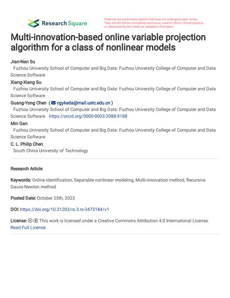 pdf multi innovation based online variable projection algorithm for a class of nonlinear models