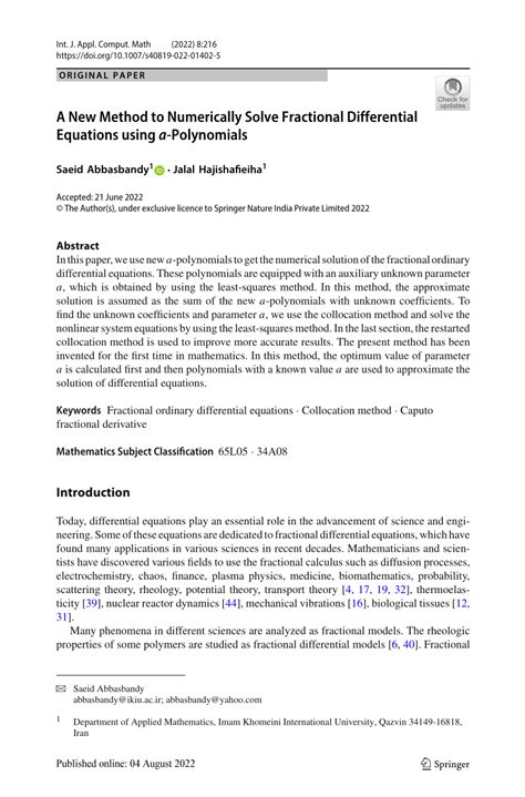 pdf a new method to numerically solve fractional differential equations using a polynomials