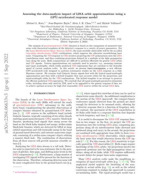 pdf assessing the data analysis impact of lisa orbit approximations using a gpu accelerated