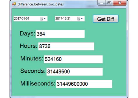 vb difference between two dates c java php programming source code