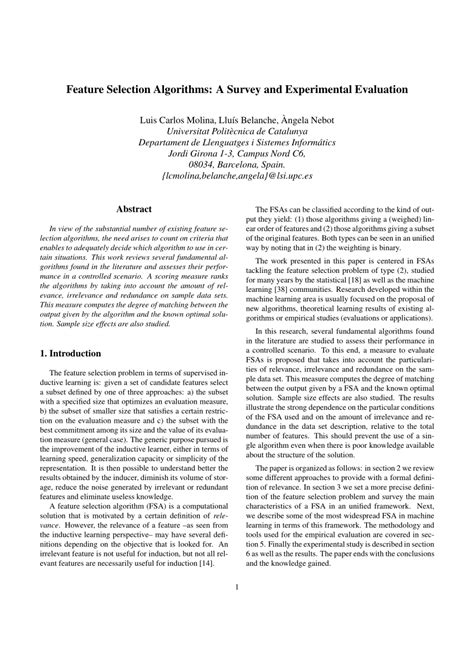 pdf feature selection algorithms a survey and experimental evaluation