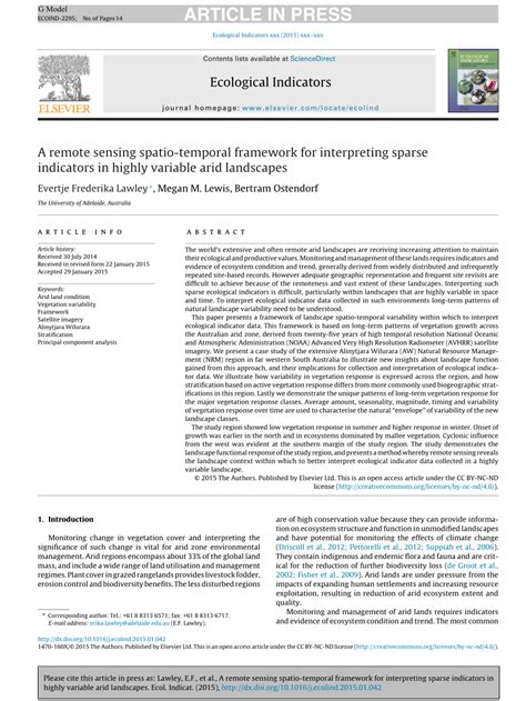 pdf a remote sensing spatio temporal framework for interpreting sparse indicators in highly