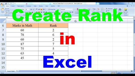 how to create rank in excel youtube