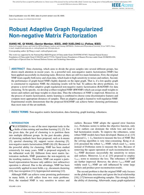 pdf robust adaptive graph regularized non negative matrix factorization