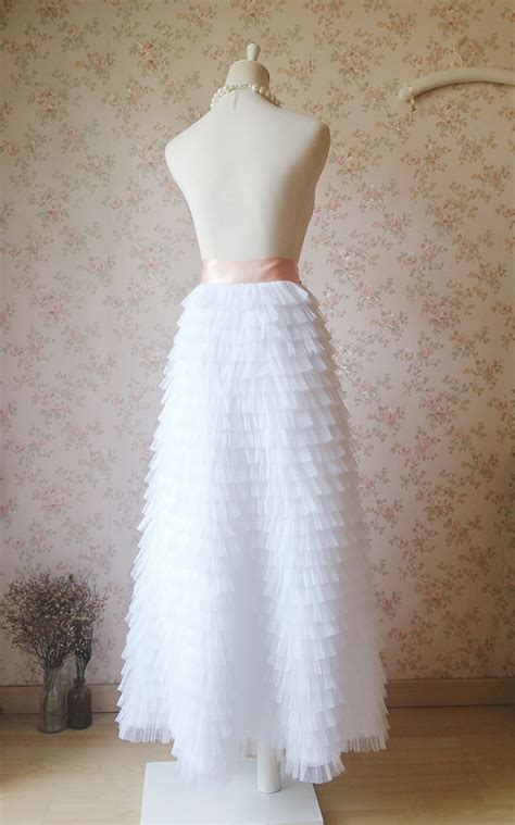 White Tiered Tulle Skirt White Maxi Tulle Skirt Wedding Bridal White Outfit Custom Plus Size