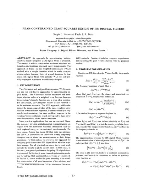 pdf peak constrained least squares design of iir digital filters