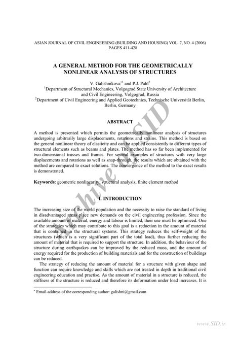 pdf a general method for the geometrically nonlinear analysis of structures